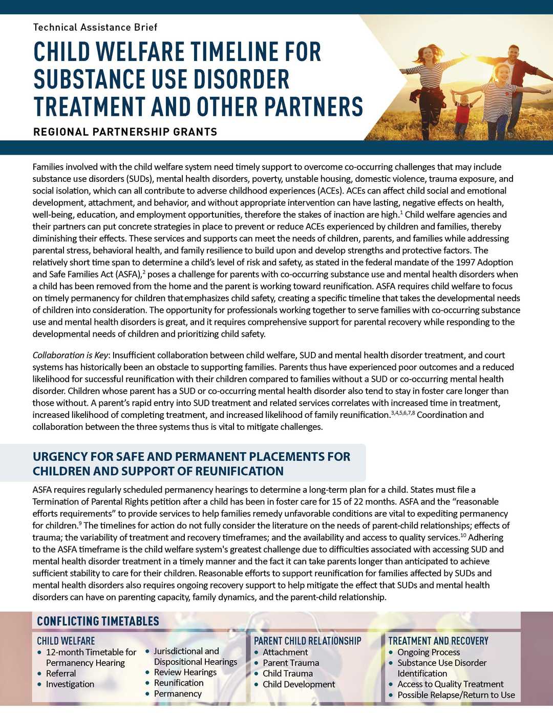 Child Welfare Timeline for SUD Treatment and Other Partners Technical ...